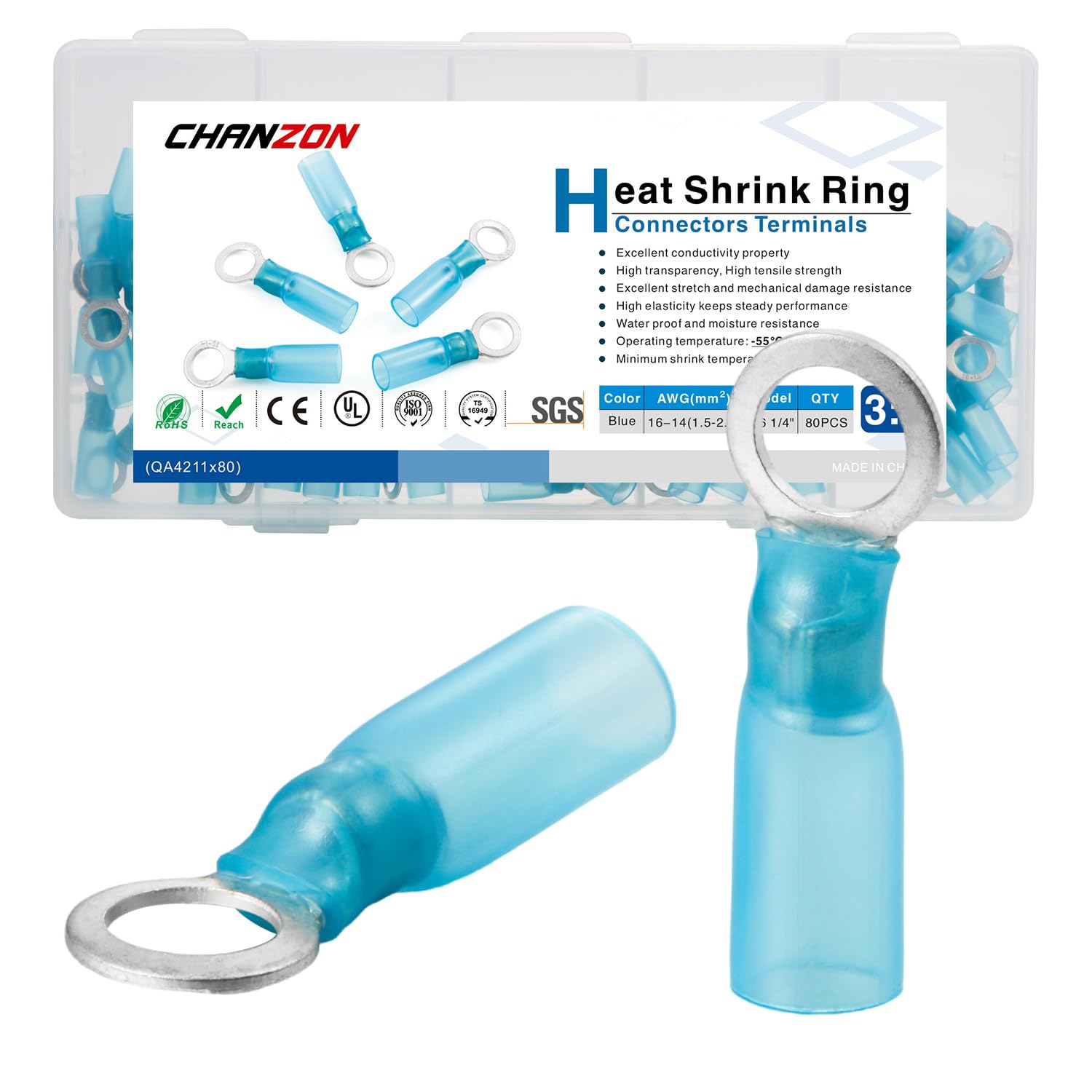 Snapklik.com : Chanzon 80pcs 1/4" Heat Shrink Ring M6 1/4in Terminal UL ...