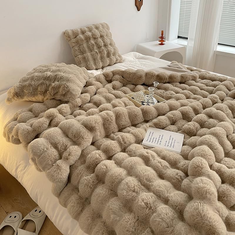 Home Luxury Bubble Faux Fur Throw Blanket, Soft and Warm Thick Furry ...