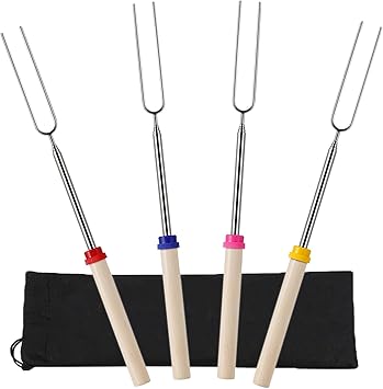 4 Pack Marshmallow Toasting Forks Kit, Telescoping Smores Sticks for ...