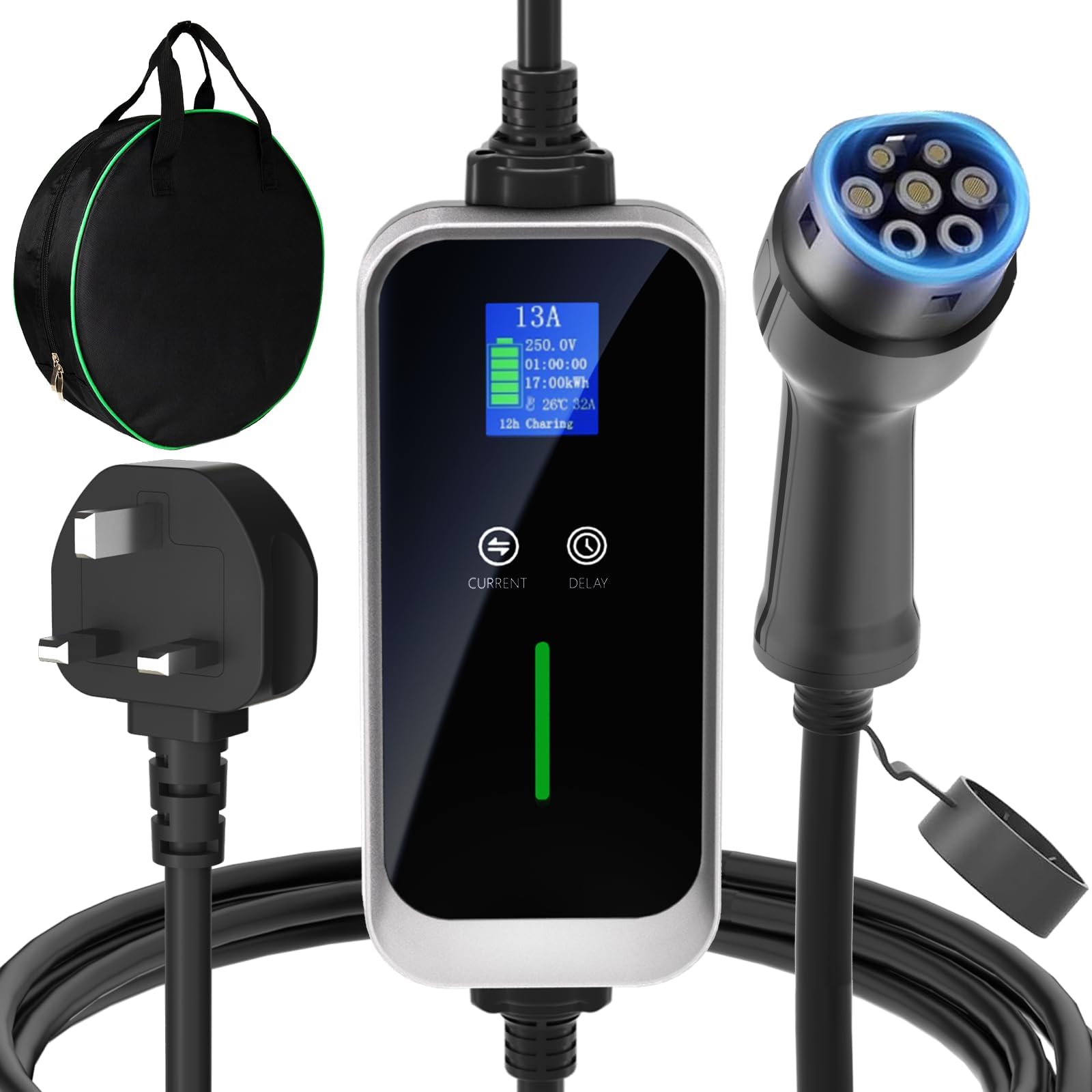 lvelfe EV Charger Type 2 to UK 3 Pin 6M, 6/8/10/13A, 12 Hours Delay ...