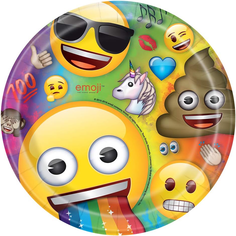 Amazon.com: Unique Round Dinner Paper Plates - 9" | Rainbow Fun Emoji ...