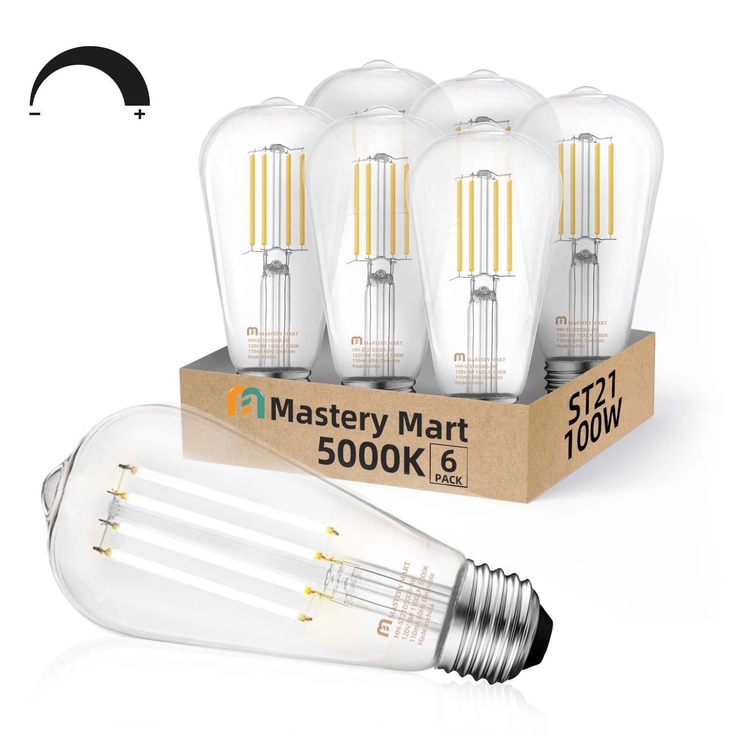 Mastery Mart ST21 [100 Watt] [Dimmable] Led Vintage Edison Light Bulb ...