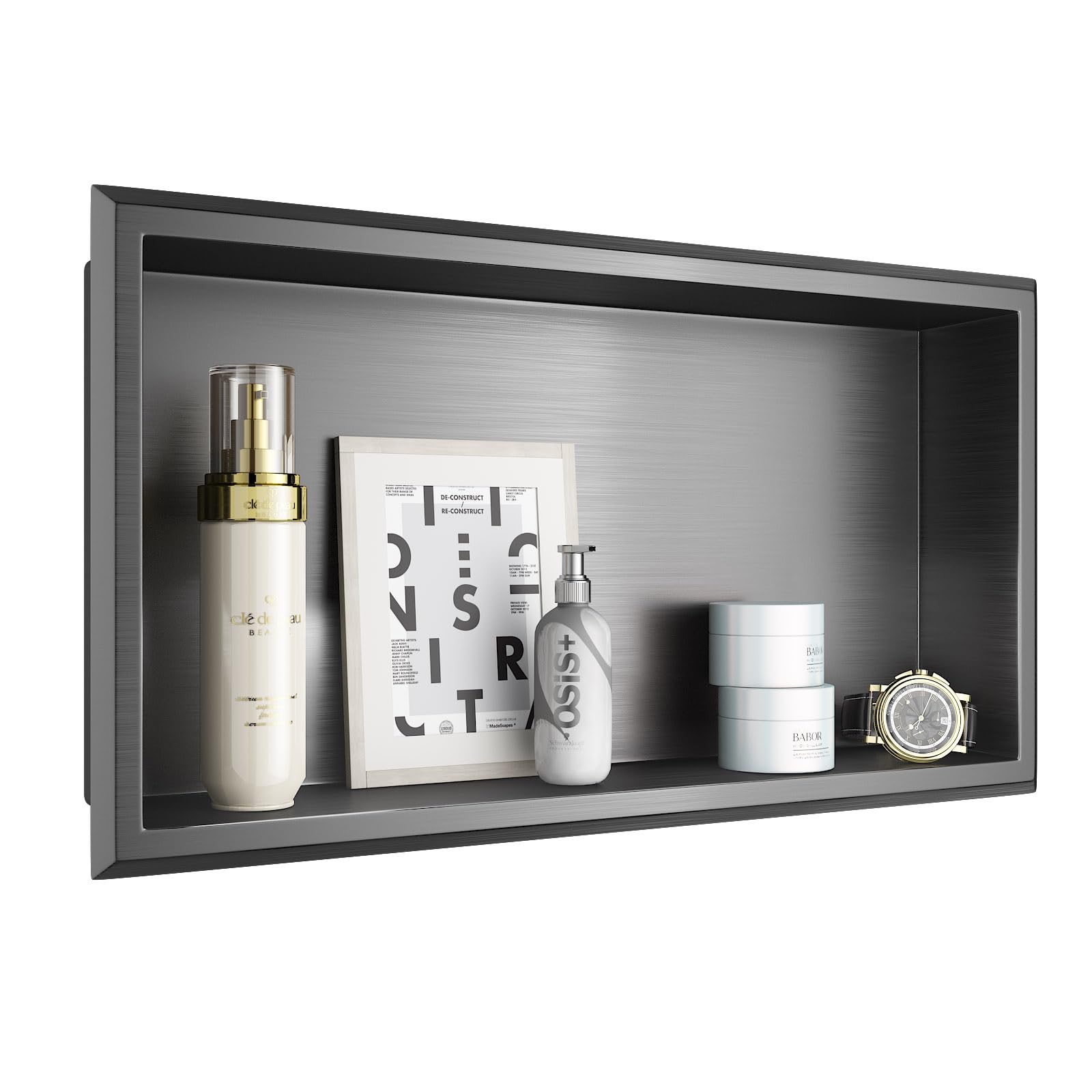 Shower Niche Black, 24" x 12" No Tile Needed Recessed Niche Shower for ...