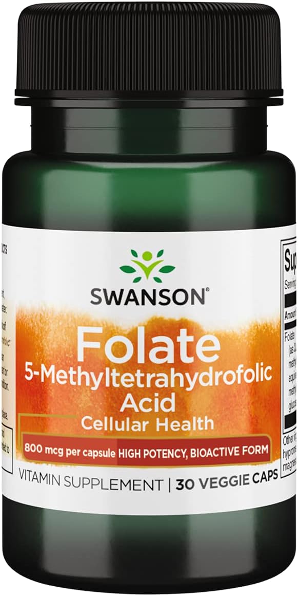 Amazon.com: Swanson Folate (5-Methyltetrahydrofolic Acid) 800 mcg 30 ...