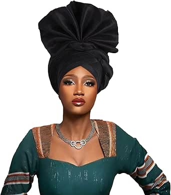 Nigeria Raw Silk Fan Gele Hat Wedding Head Wraps Headwear Female ...