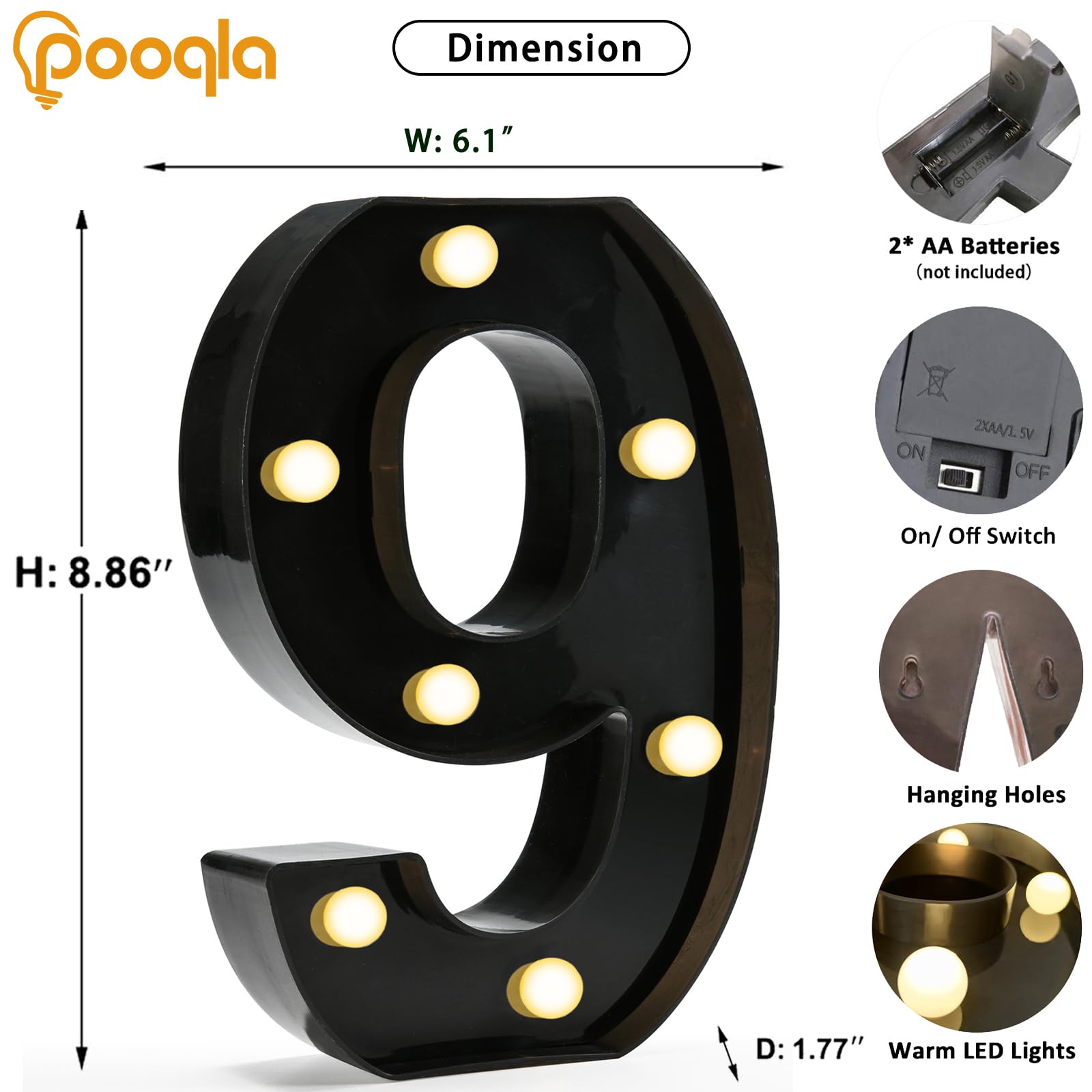 Snapklik.com : Light Up Numbers, LED Black Number Lights For 9th ...