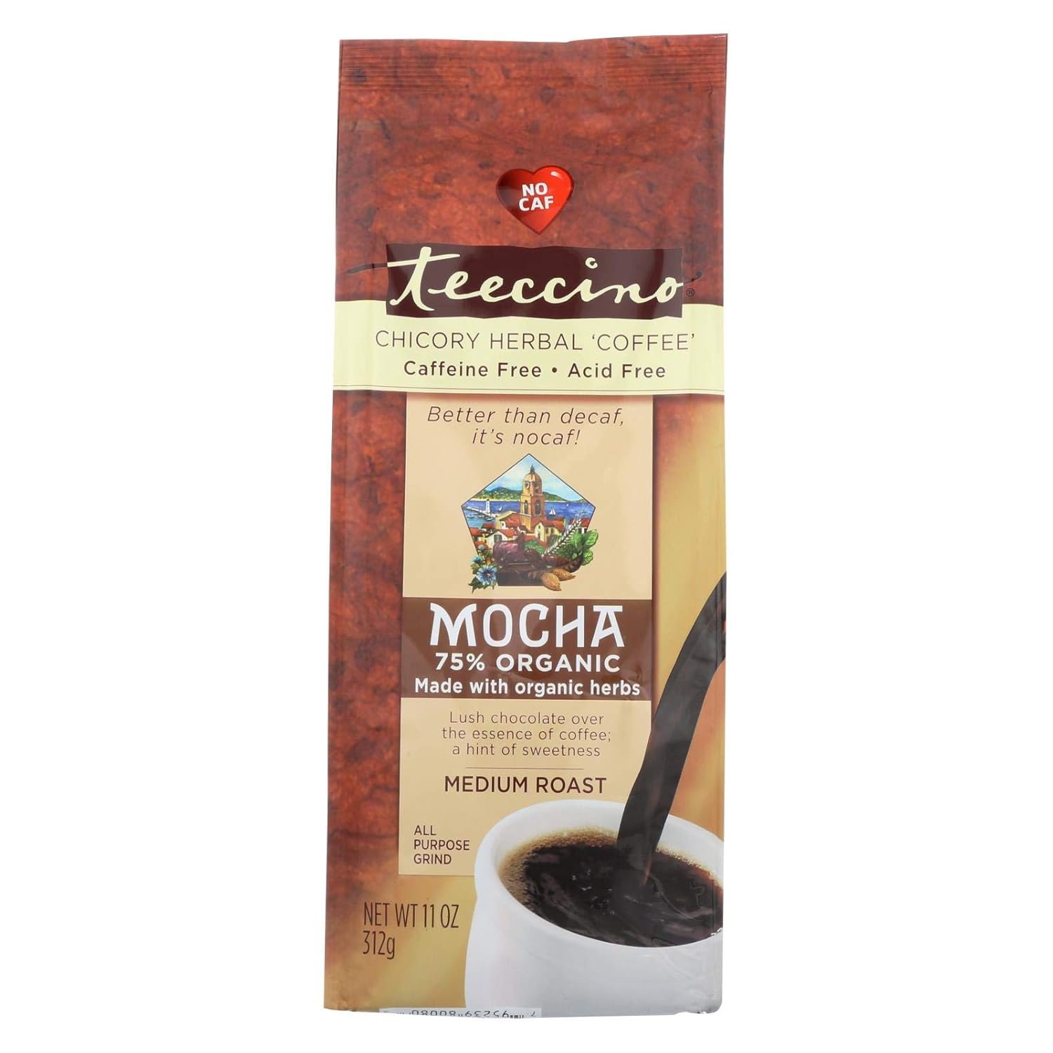 Amazon.com : Teeccino Medium Roast Mocha Herbal Coffee 11 Ounce Bag ...