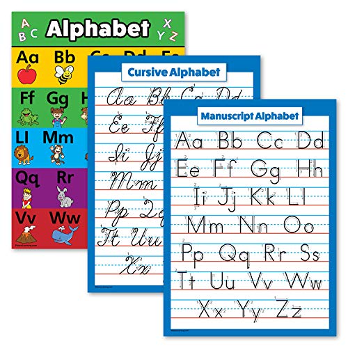3 Pack - ABC Alphabet + Cursive + Manuscript Poster Set - - Want It All
