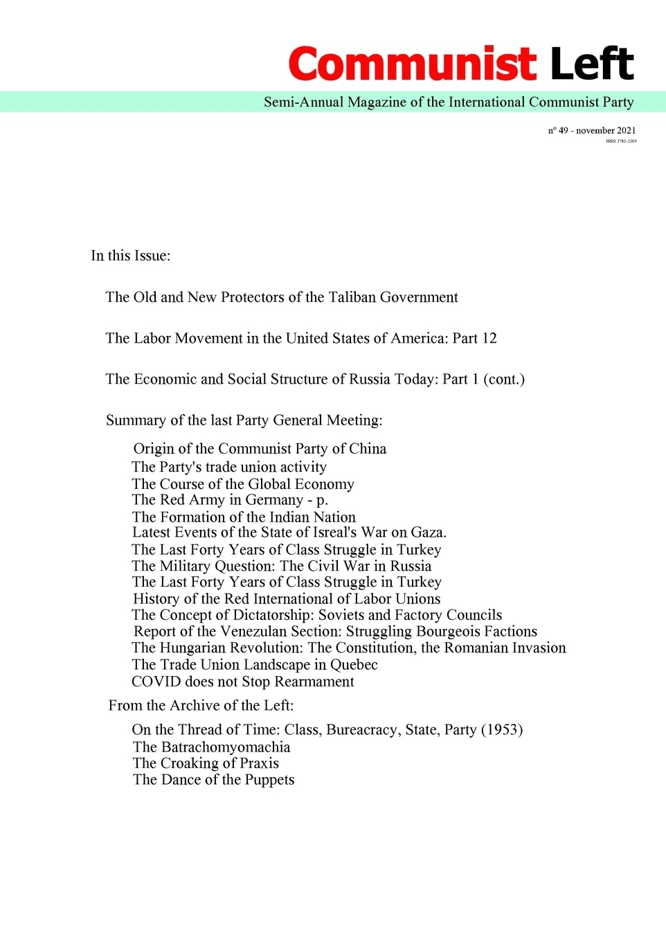 Communist Left Magazine #49: Semi-Annual Magazine of the International ...