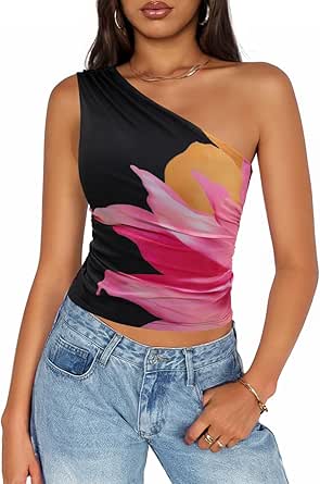 ZESICA Womens Summer Floral Going Out Tank Tops 2026 Off Shoulder Slim ...