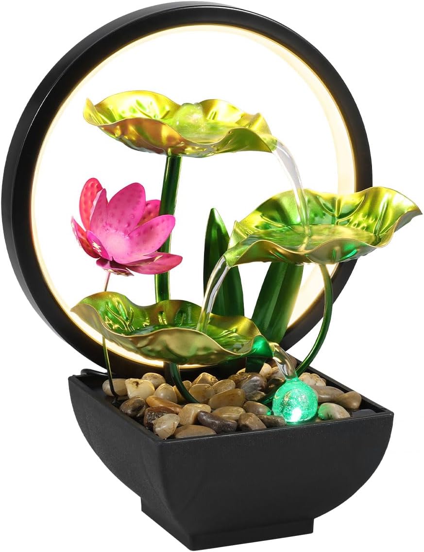 Amazon.com: Tabletop Fountain with Rocks and LED Ring Lights, 3-Tiers ...