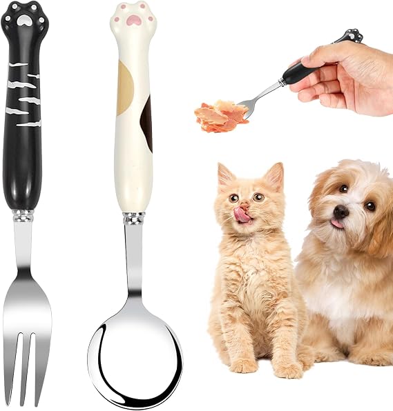 Cosysparks Pet Spoon and Pet Food Fork, Cute Paw Dog Food Fork Pet ...