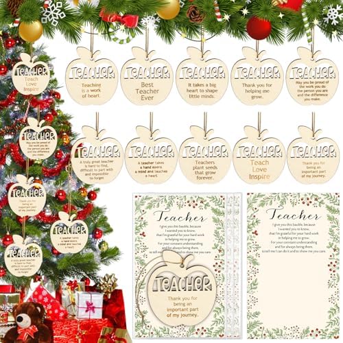 Amazon.com: Remerry Wooden Christmas Teachers Ornaments Rustic White ...