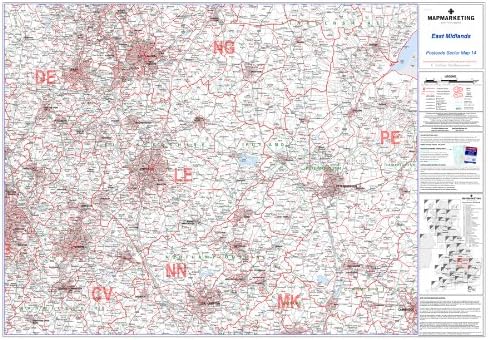 East Midlands Postcode Sector Map 14 - Laminated Wall Map : Amazon.co ...