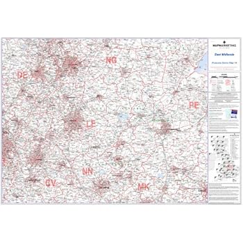 East Midlands Postcode Sector Map 14 - Laminated Wall Map: Amazon.co.uk ...