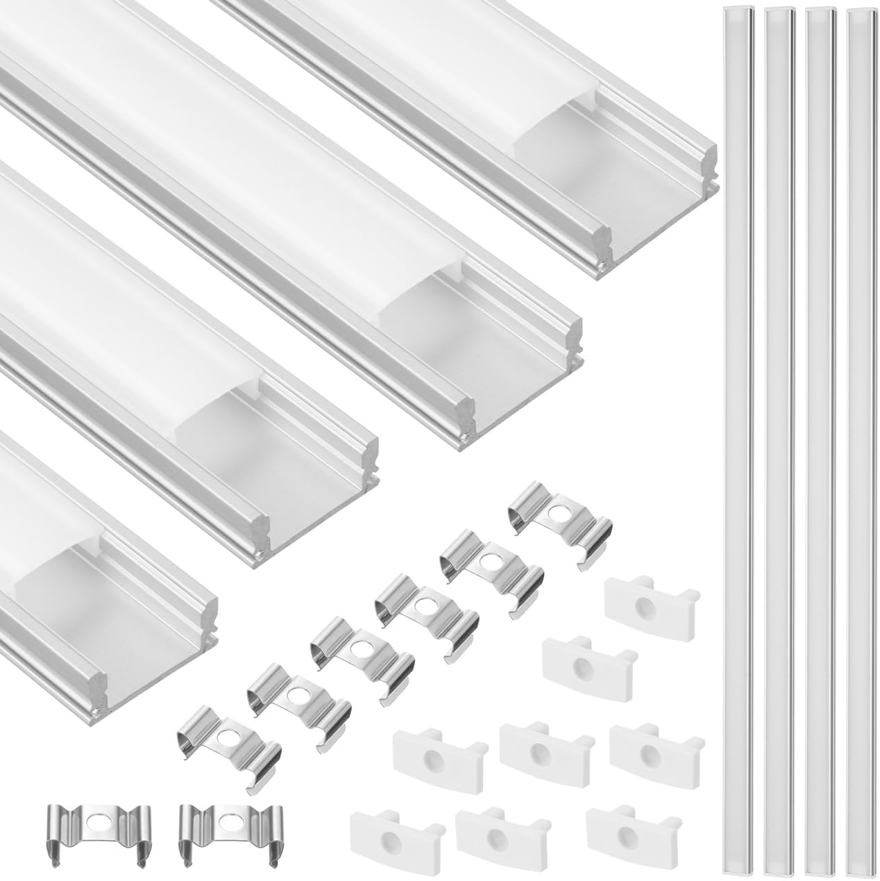 TEHAUX 4 Sets U Shape LED Channel Diffuser 50cm LED Aluminium Channel ...
