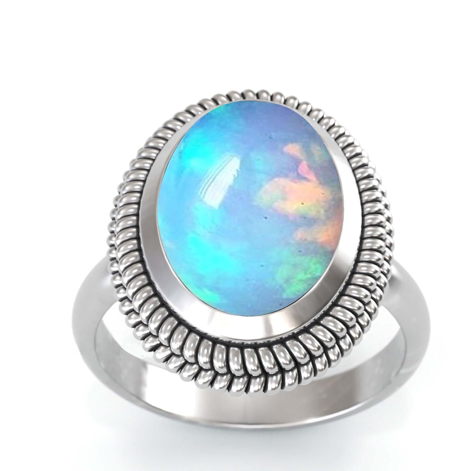 Amazon.com: Aurora Opal Gemstone Ring 925 Sterling Silver Blue Fire Ring Beautiful Opal Jewelry ...