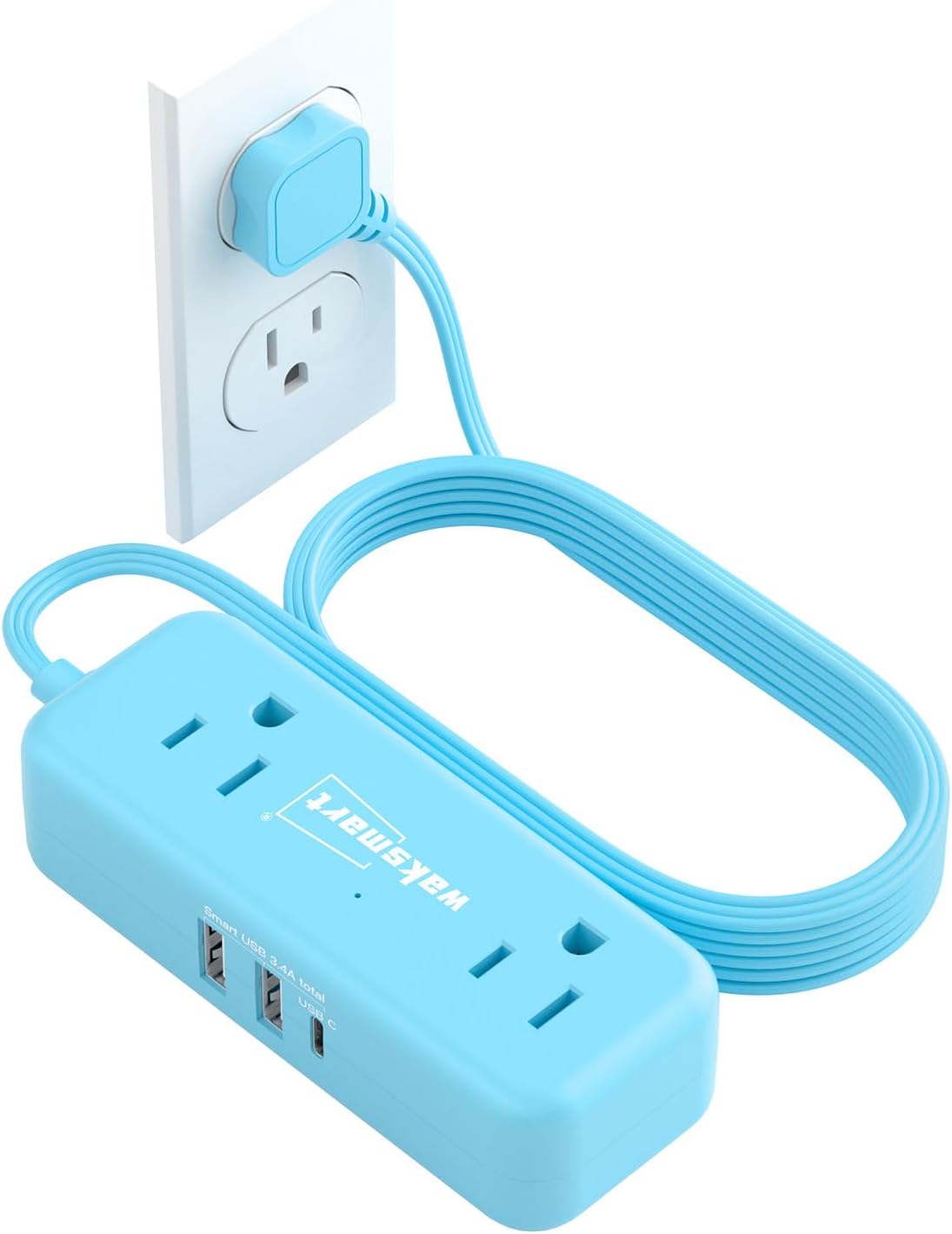 Amazon.com: Blue Small Extension Cord 4 AC Outlets 3 USB Ports (3.4A ...
