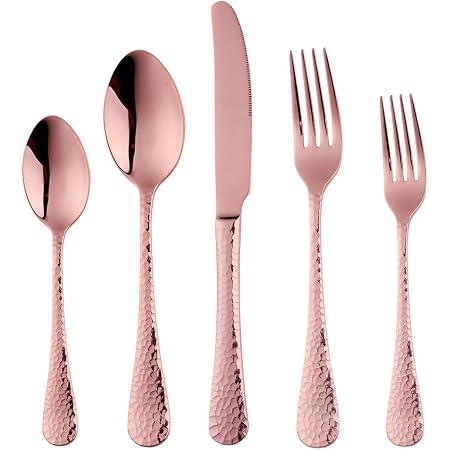 Amazon.com | JANKNG Mirror Polished Copper Silverware Set, 24-Piece 18/ ...