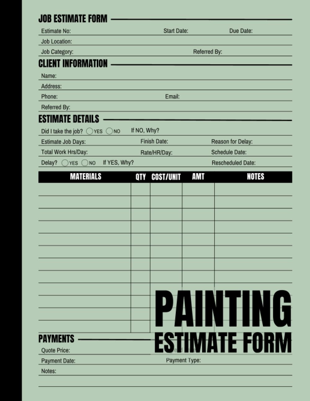 Painting Estimate Form: Cute Log Book Gift for Painting and ...