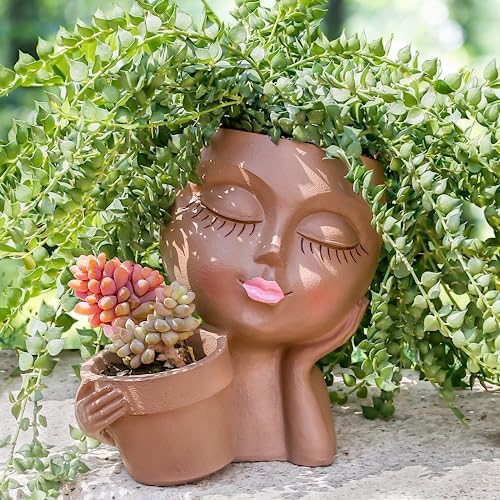 Amazon.com : Men Face Flower Pot Cute Head Planter Pot Resin Flower Pot ...