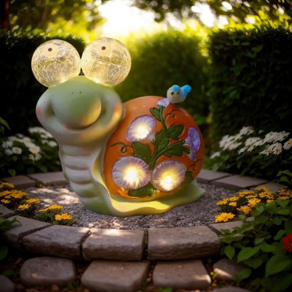 ASTRAEUS Solar Snail Statue Garden Light Figurine Outdoor Decor with 5 ...