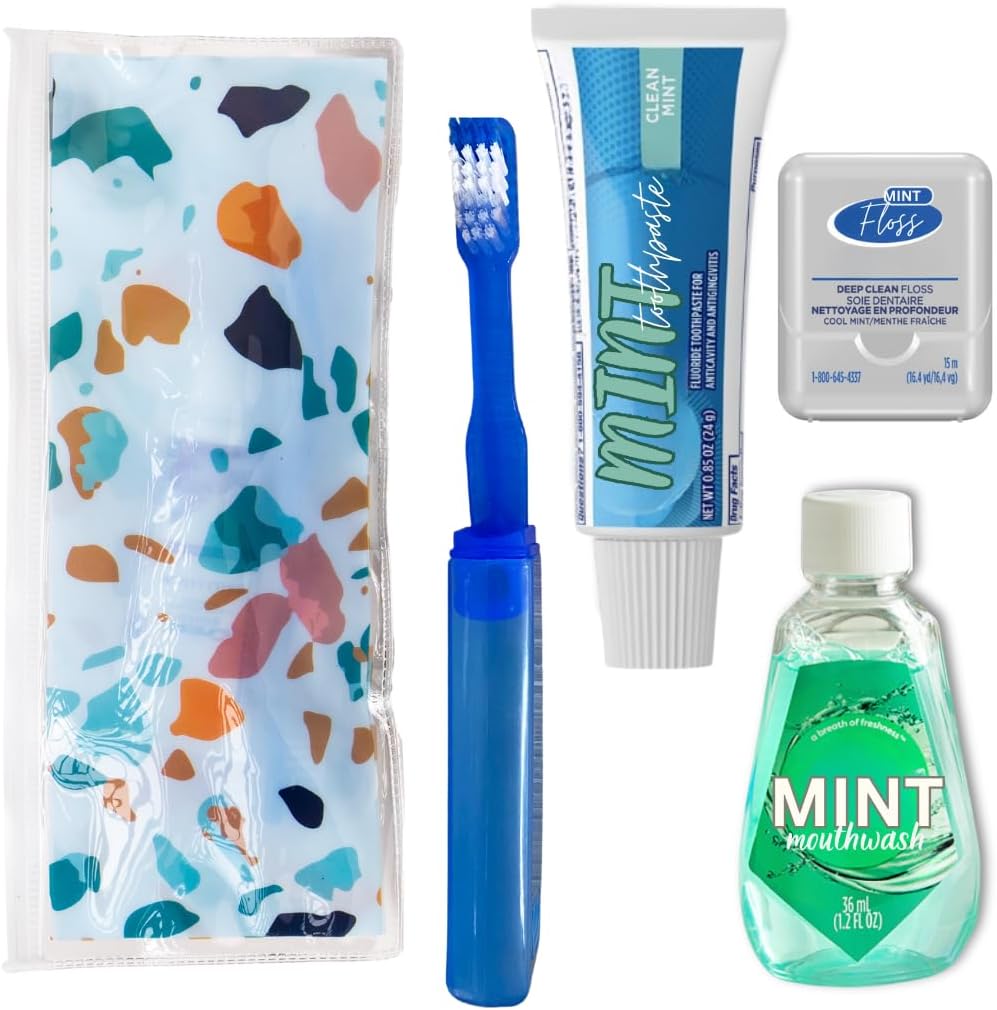 Amazon.com : Dental Travel Kit with Toothbrush, Travel Sized Toothpaste ...