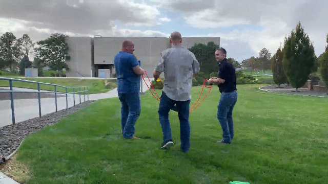 Watch Water Balloon Launcher three person slingshot water game on ...