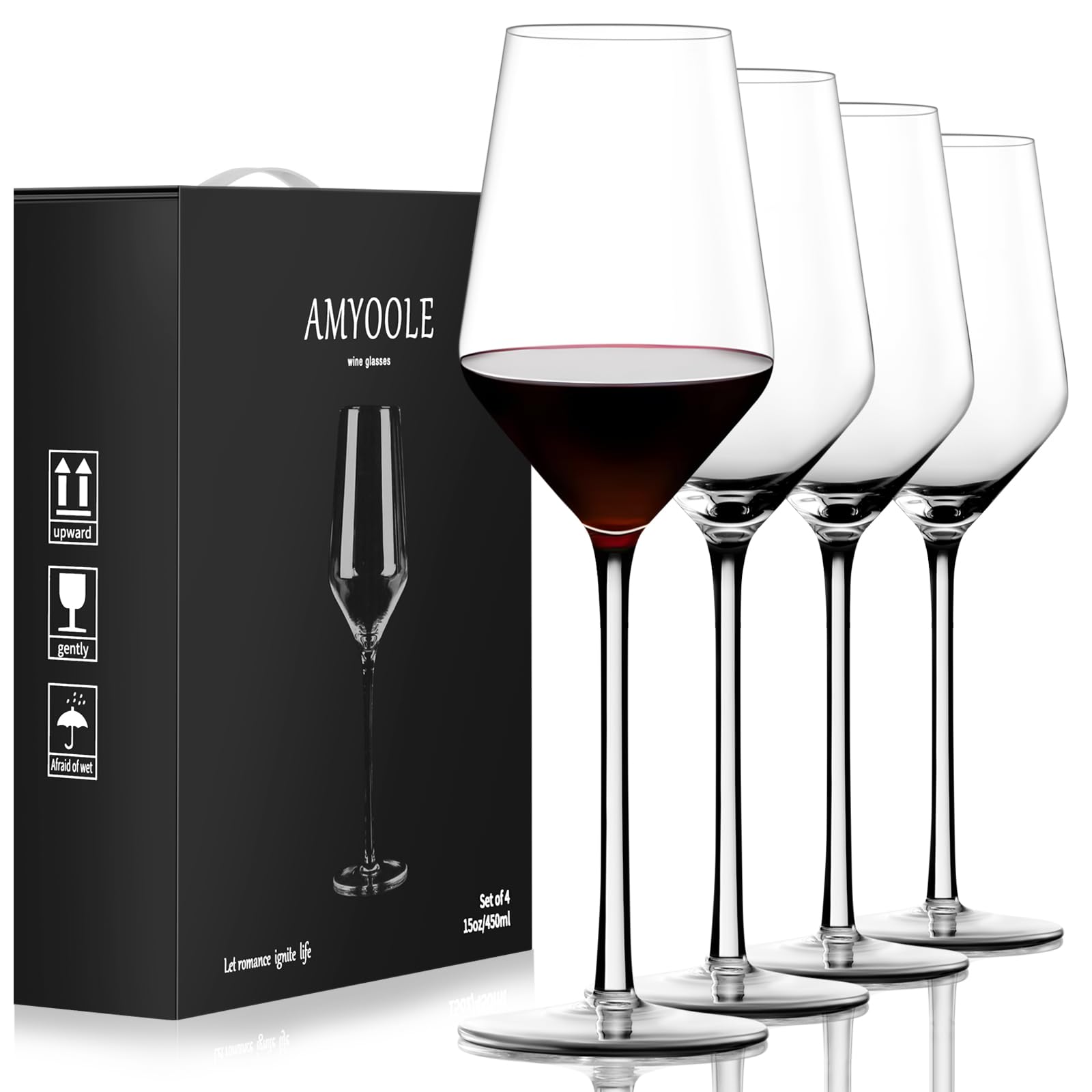 Amazon.com | Amyoole Red Wine Glasses Set of 4,15 oz Lead-Free Crystal ...