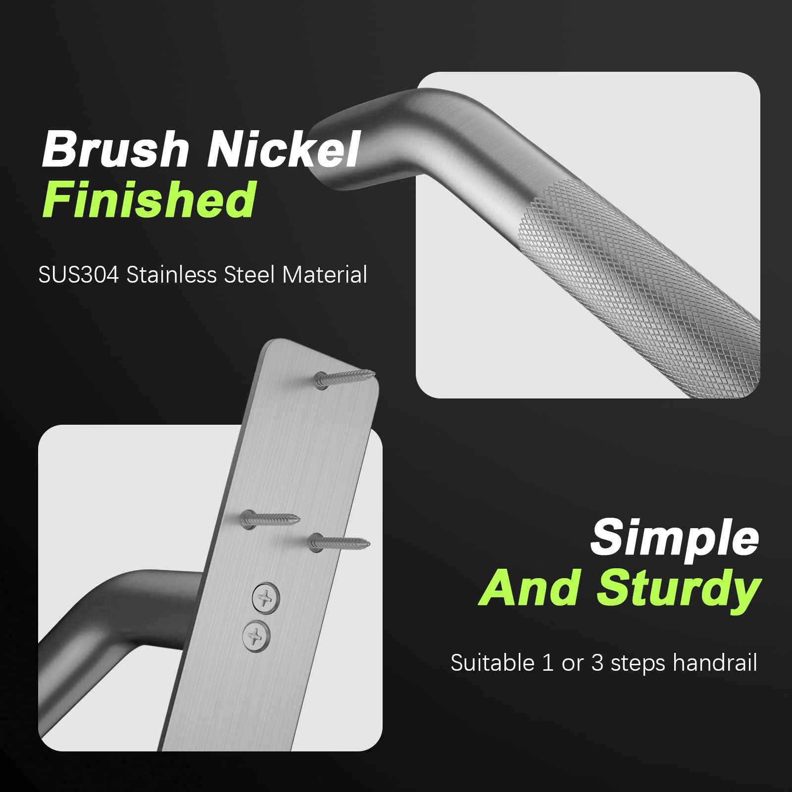 Snapklik.com : Brushed Nickel Stair Handrail 16 Inch -1.25" Diameter ...