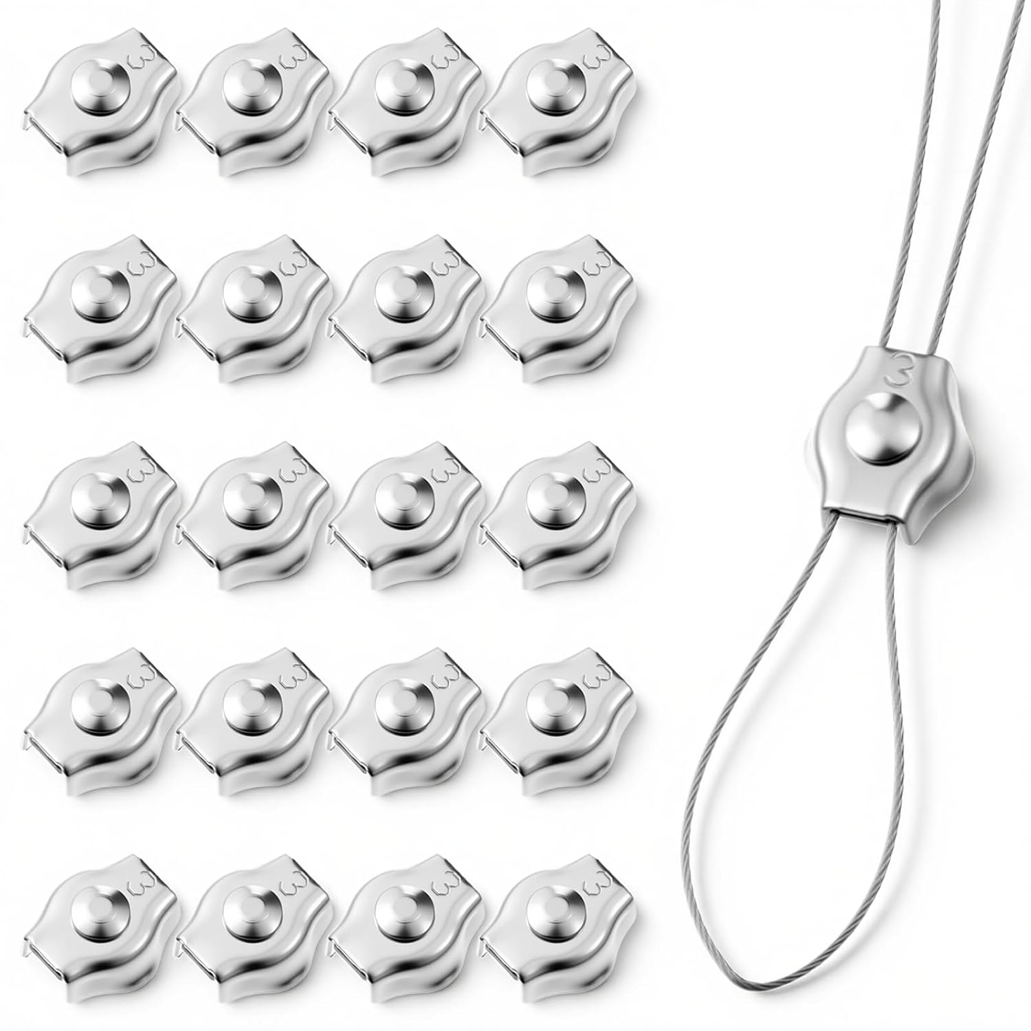 20 Pcs M3 Stainless Steel Wire Rope Cable Clip Clamp, 1/8 Inches Wire ...