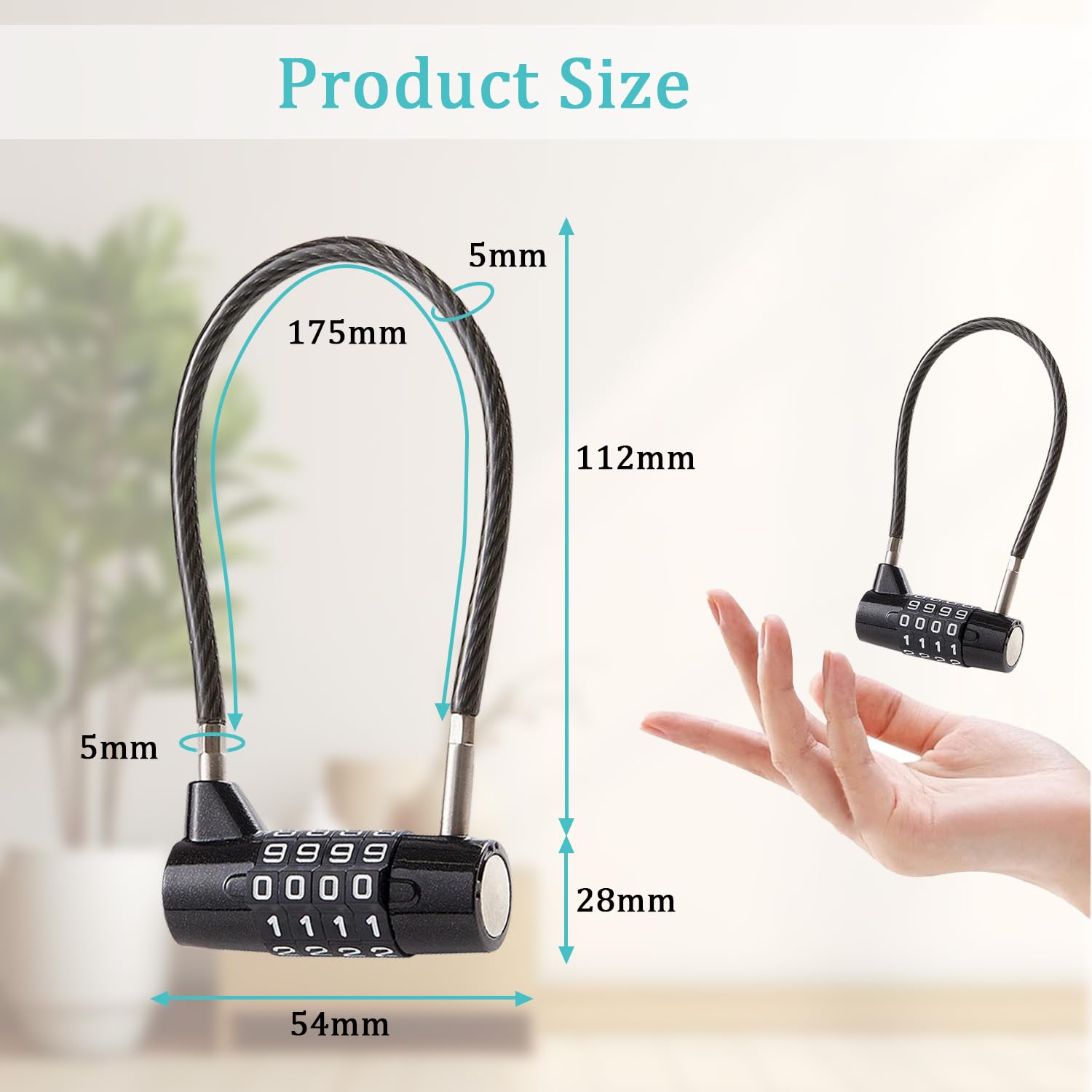 Steel Cable Rope Lock with 4 Digit Code, Long Safety Combination ...