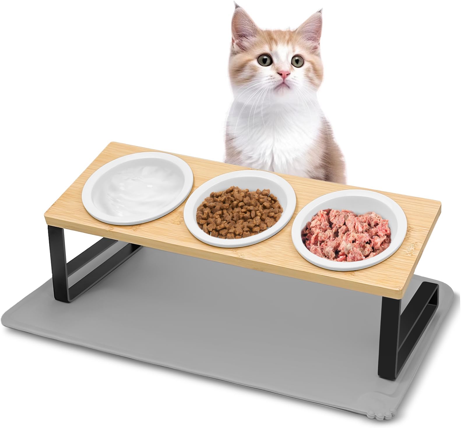 Vmglgig Ceramic Cat Food Bowls, 3PCS Cat Bowl With 15° Tilted Metal ...