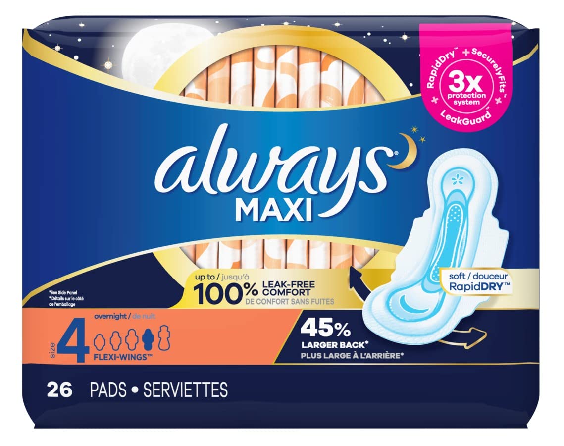 Always Pads Size 4 Maxi 26 Count Overnight (Pack of 2)
