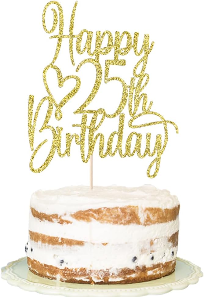 Amazon.com: FLORCMET Gold Glitter Happy 25th Birthday Cake Topper ...