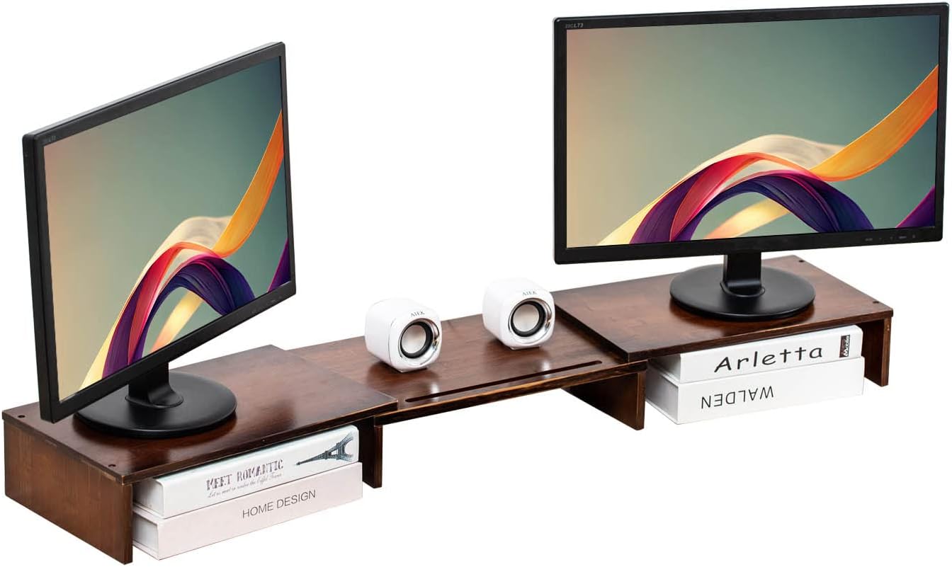 Amazon.com: HUVIBE Dual Monitor Stand Riser,3 Shelf Computer Monitor ...