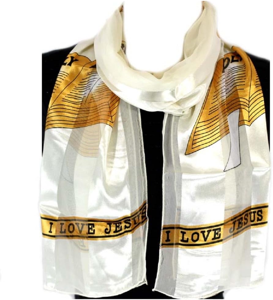 Amazon.com: Scarf ~ "I Love Jesus" ~ Bible ~ Ivory Background ~ 13" x 60"