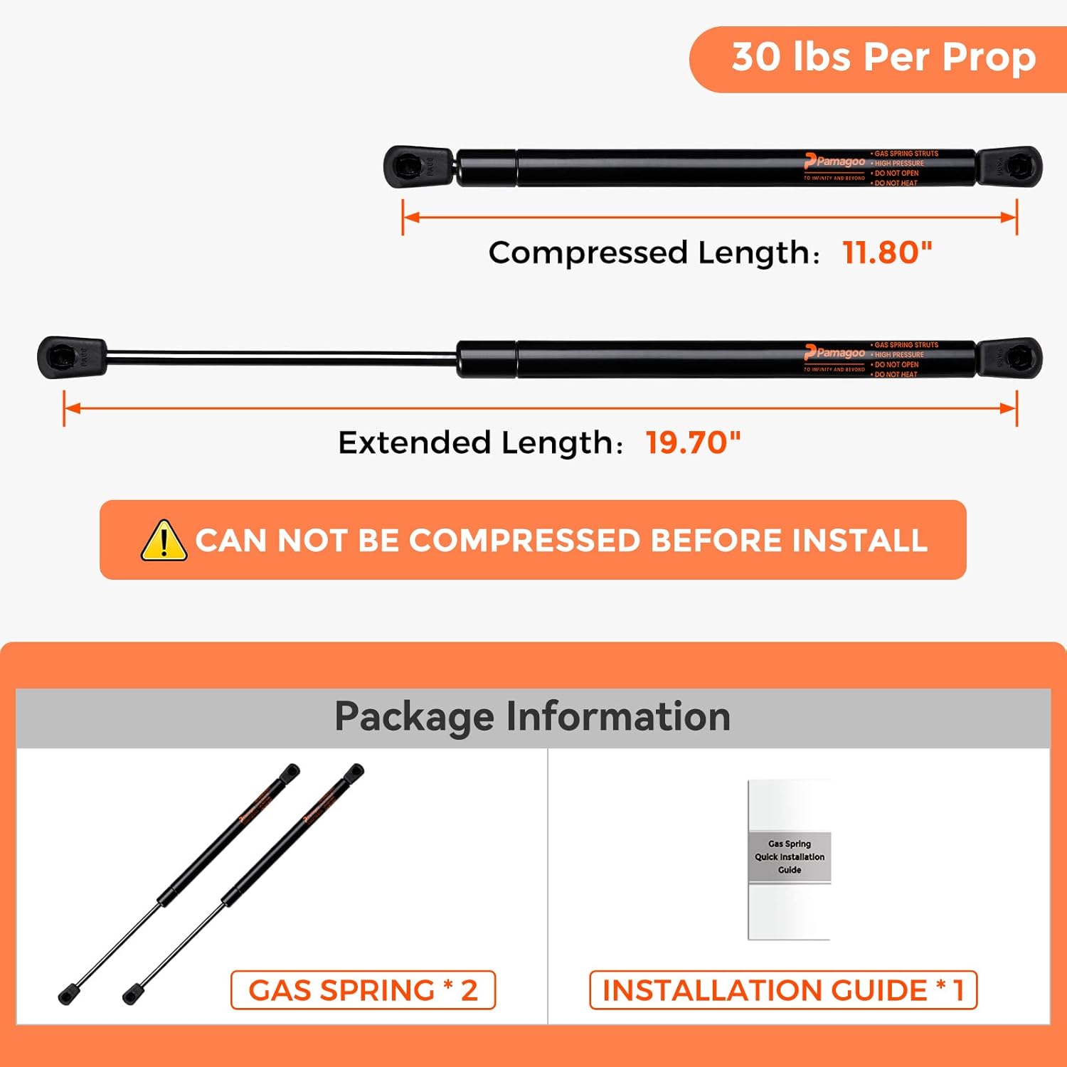 Buy C16-09786 20 inch Gas Strut 30 lbs Per Shock, 20 Gas Spring Prop ...