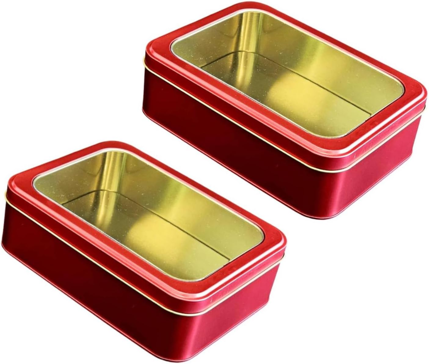 Amazon.com: hadaaya Pack of 2 Red Rectangular Metal Tin with Clear Lid ...