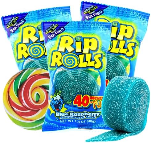 Amazon.com: Sweetzo - Blue Raspberry Candy Rip Rolls, Chewy Sour ...
