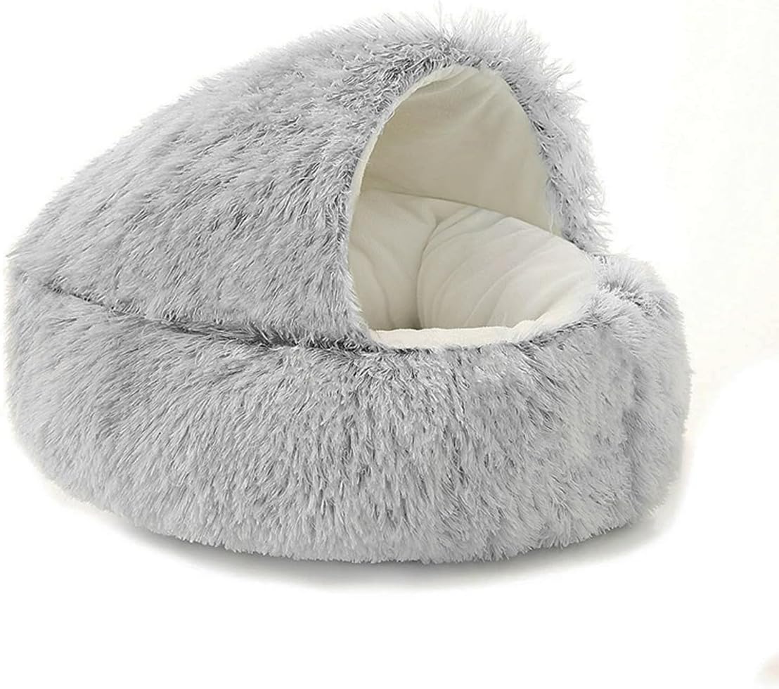 Large Cat Bed Fluffy Pet Cave Igloo, Semi-closed Small Cats Dog Beds ...