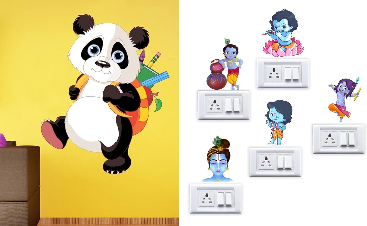 Buy GHAR KRAFT Student Panda Wall Sticker and Krishna Switch board ...
