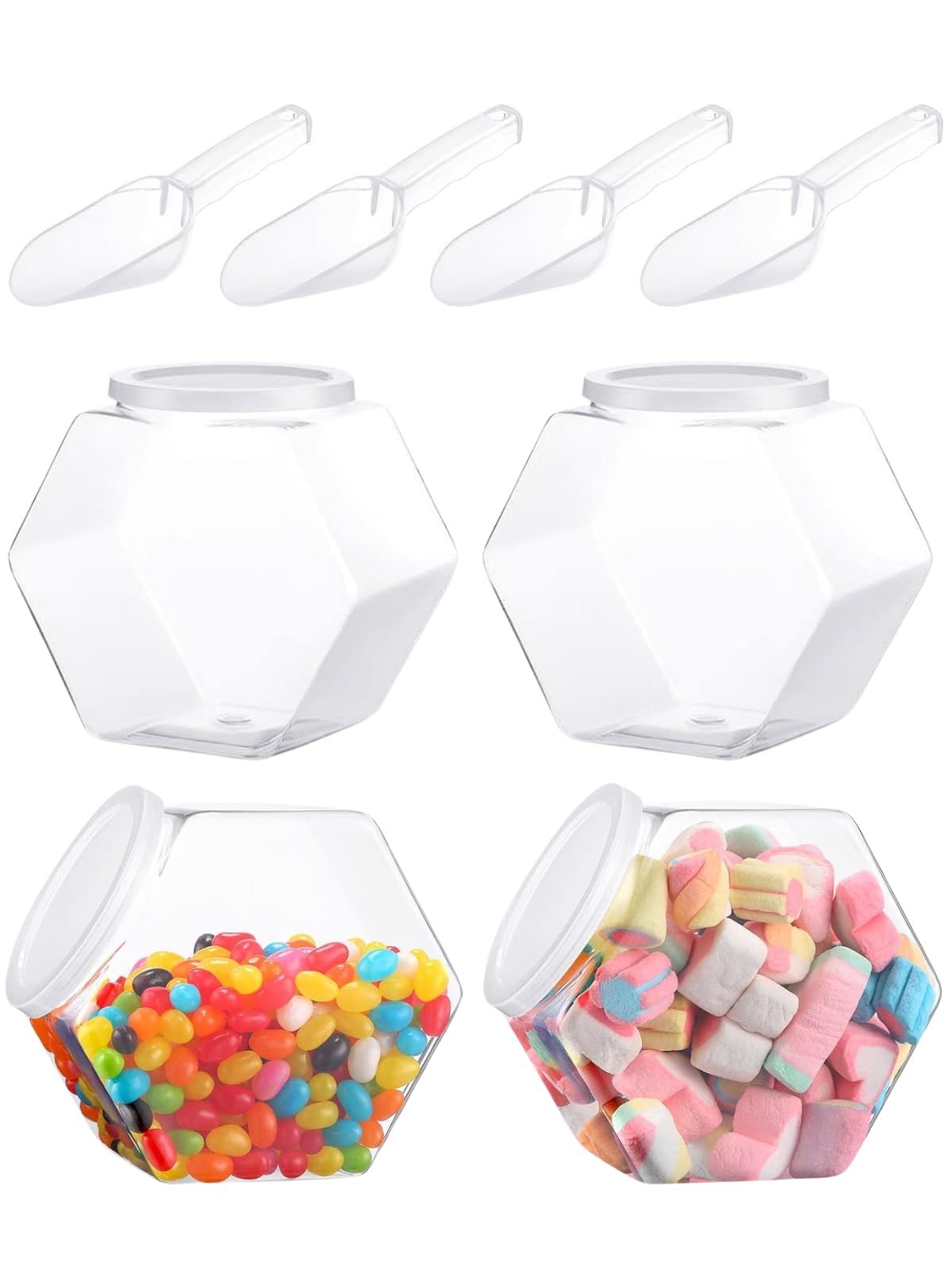 Amazon.com: Glazeal 4pcs Large Candy Jar with Spoons, 72 OZ Hexagon ...