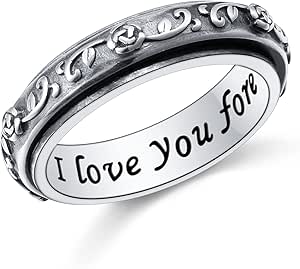 Amazon.com: Rose Flower Anxiety Relieve Spinner Rings Oxidized Fidget ...