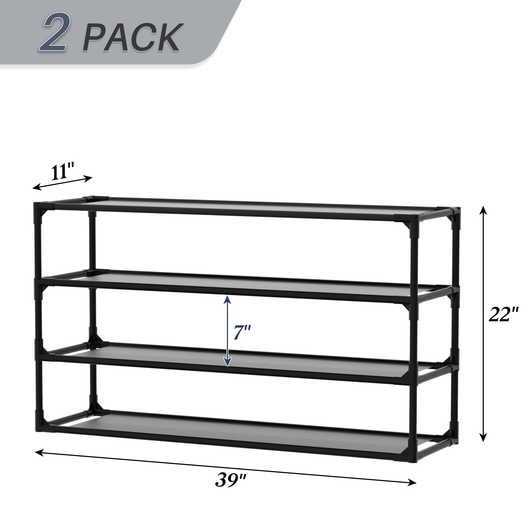 TY ARTS & CULTURE 2 Pack 4-Tiers Shoe Rack Organizer, Sturdy Metal ...