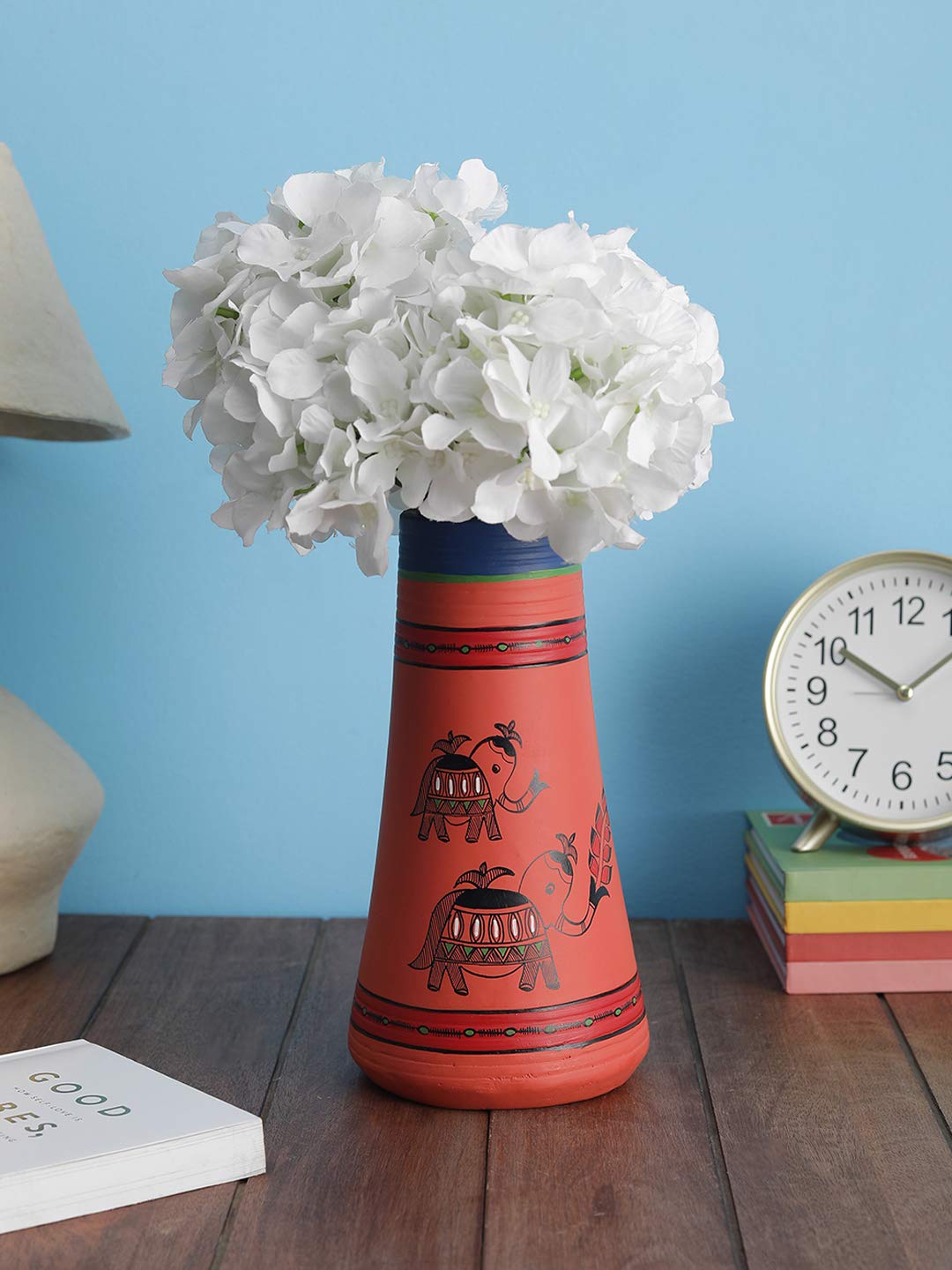Buy Hand Painted Madhubani Coral Terracotta Vase/Earthen Pot -9 Inch ...