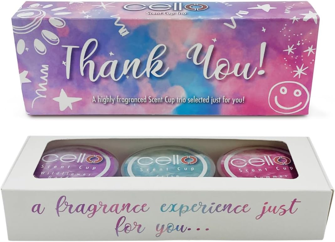 Cello Scent Cup Trio - Thank You Gift Set - 3X Tealight Scented Candles ...