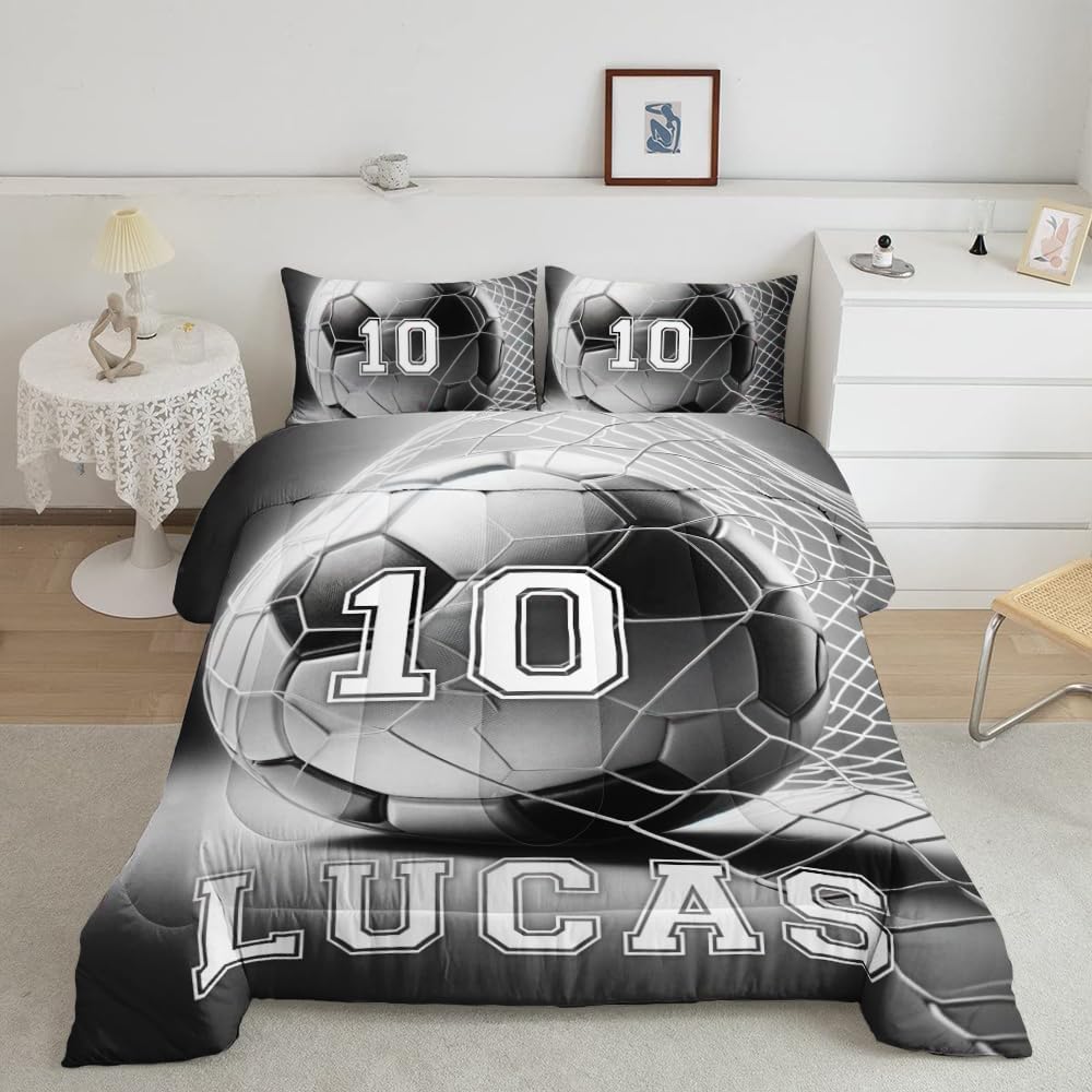 Amazon.com: Jeminise Soccer Comforter Set - Custom Soccer Bedding with ...