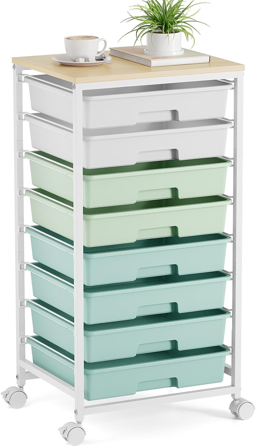 TOOLF Rolling Cart with 8 Drawers, Utility Cart with Drawer and Wooden ...