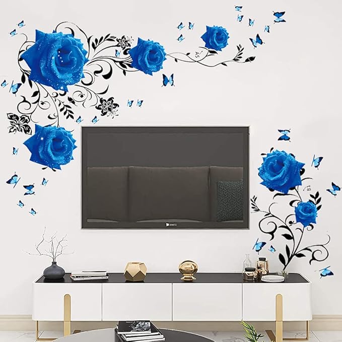 Amazon.com: Supzone Blue Rose Wall Stickers Rose Flower Vine Wall Decal ...